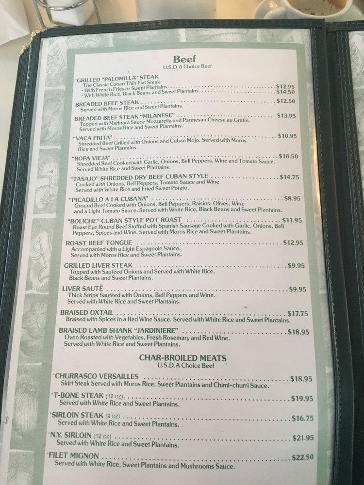 Menu at Versailles Cuban Bakery, Miami