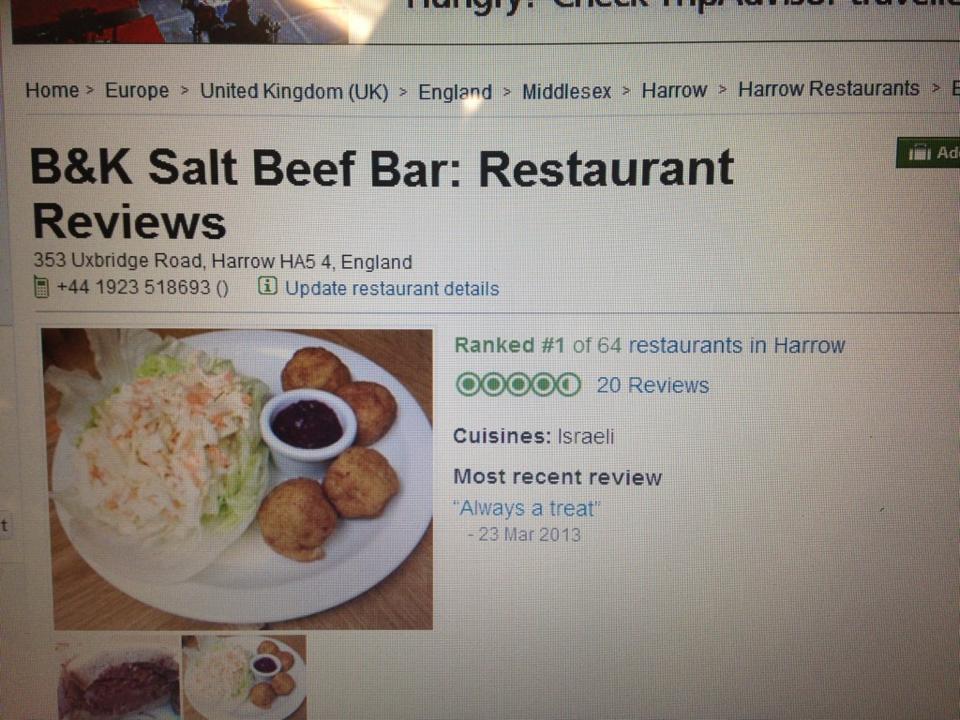 Carta de B&K Salt Beef Bar, Pinner, 353 Uxbridge Rd