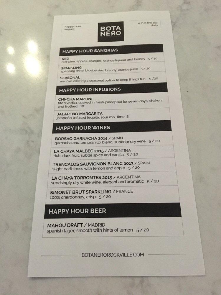 Carta de Botanero Restaurant, Rockville