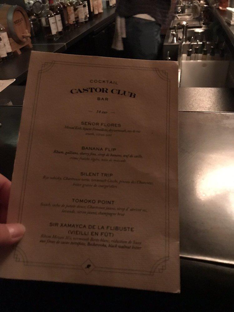 Menu at Castor Club, Paris
