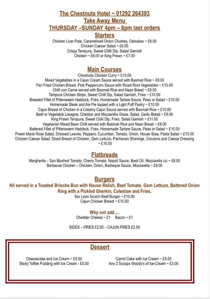 Menu at Chestnuts Restaurant & Hotel, Ayr