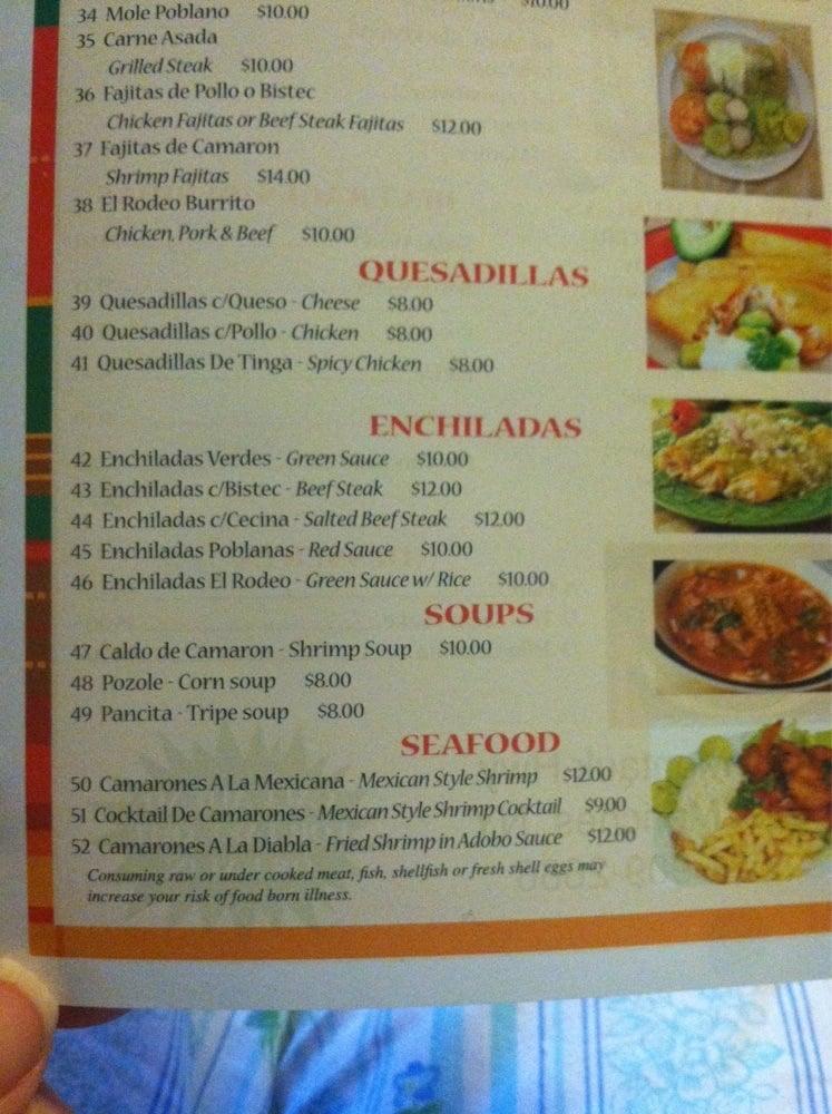 Menu at El Rodeo restaurant, East Moriches