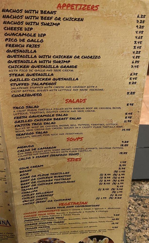 Menu at El Zarape Mexican Restaurant, Atlantic Beach
