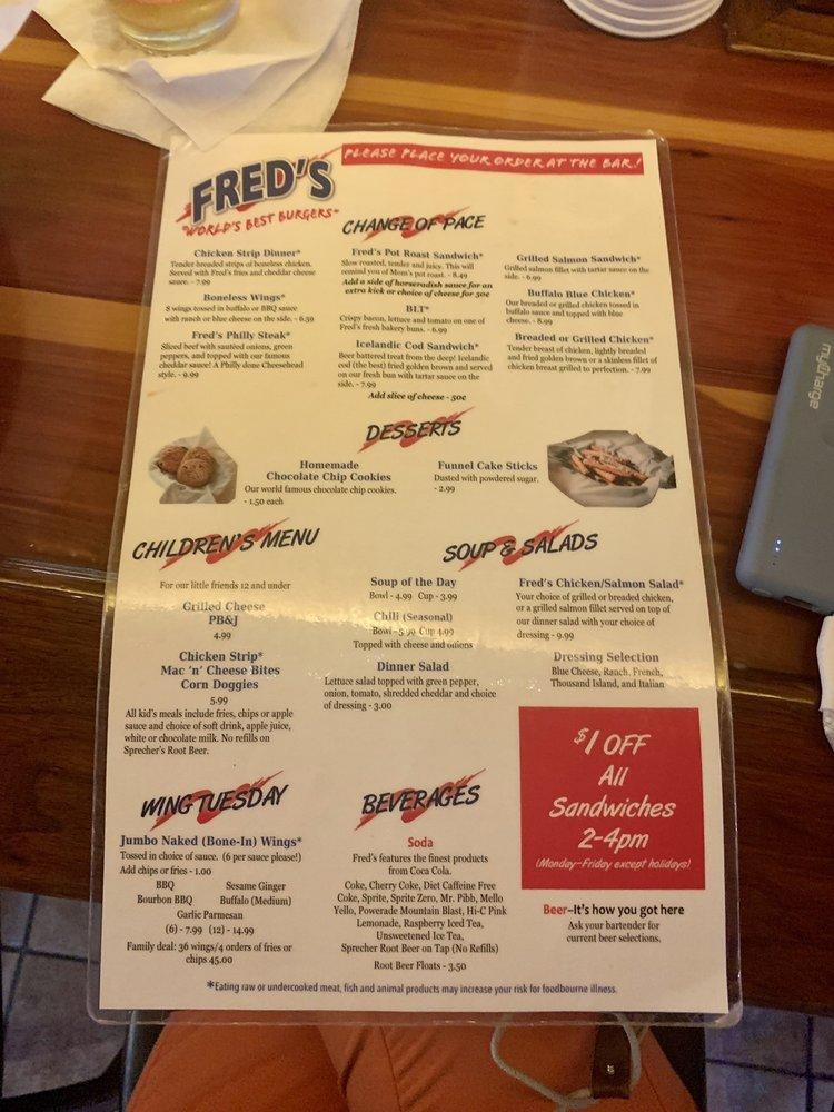 Menu at Fred's Parkview restaurant, Burlington