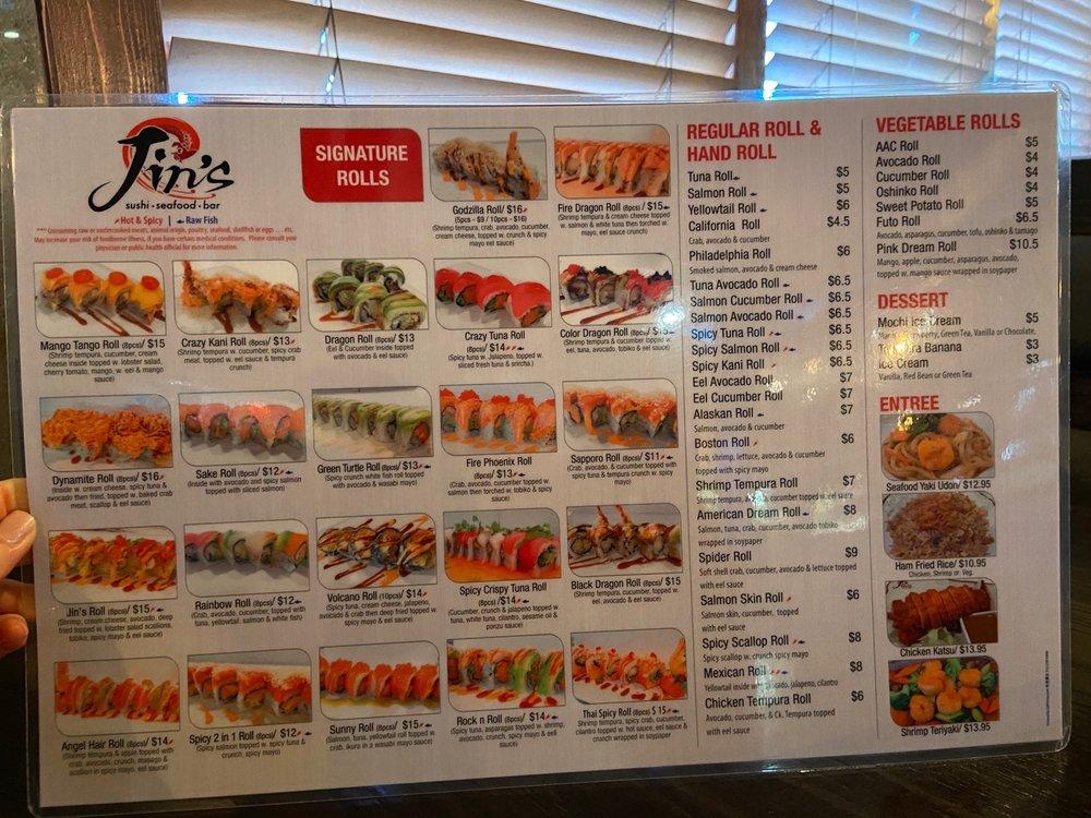 Menu at Jin's Sushi Seafood & Bar, Greenfield