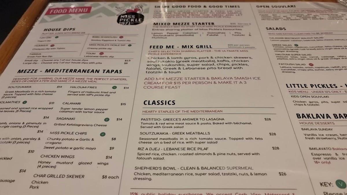 Menu at Miss Pickle 1971 Restaurant Point Cook, Point Cook