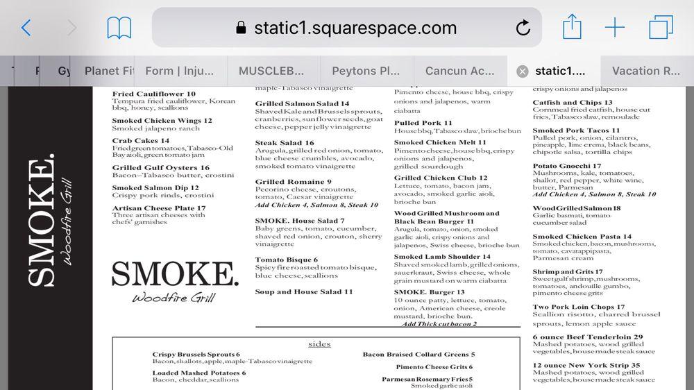 Menu at SMOKE Woodfire Grill restaurant, Owasso
