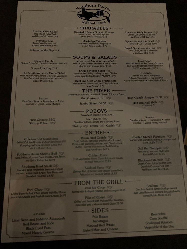 Menu at Southern Pecan - Gulf Coast Kitchen pub & bar, Charlotte