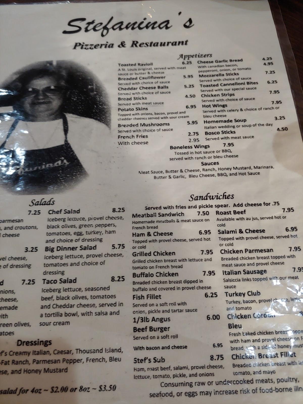 Menu at Stef’s Pizza Lake St. Louis restaurant, Lake Saint Louis, 111 ...