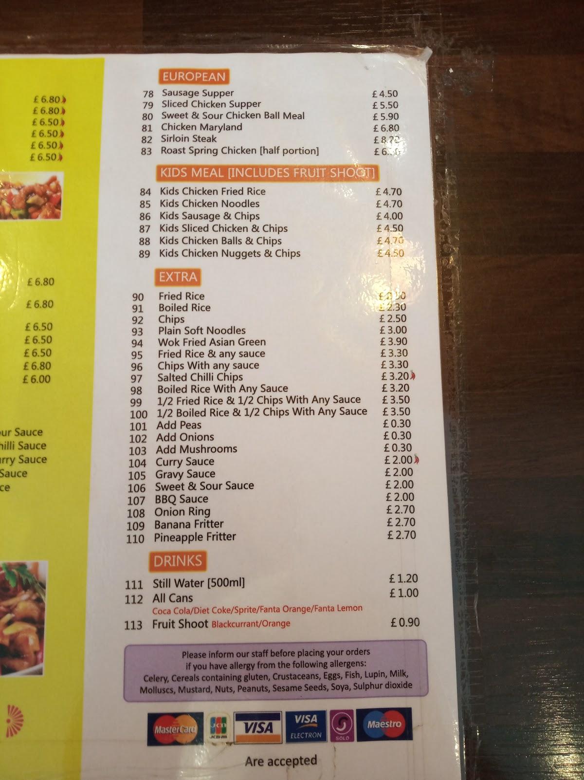 Menu at Tasty fast food, Belfast
