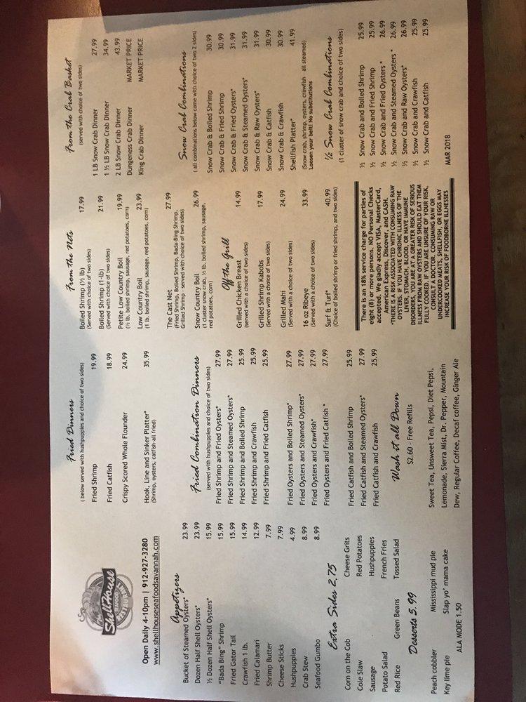 Menu at The ShellHouse Seafood Restaurant, Savannah