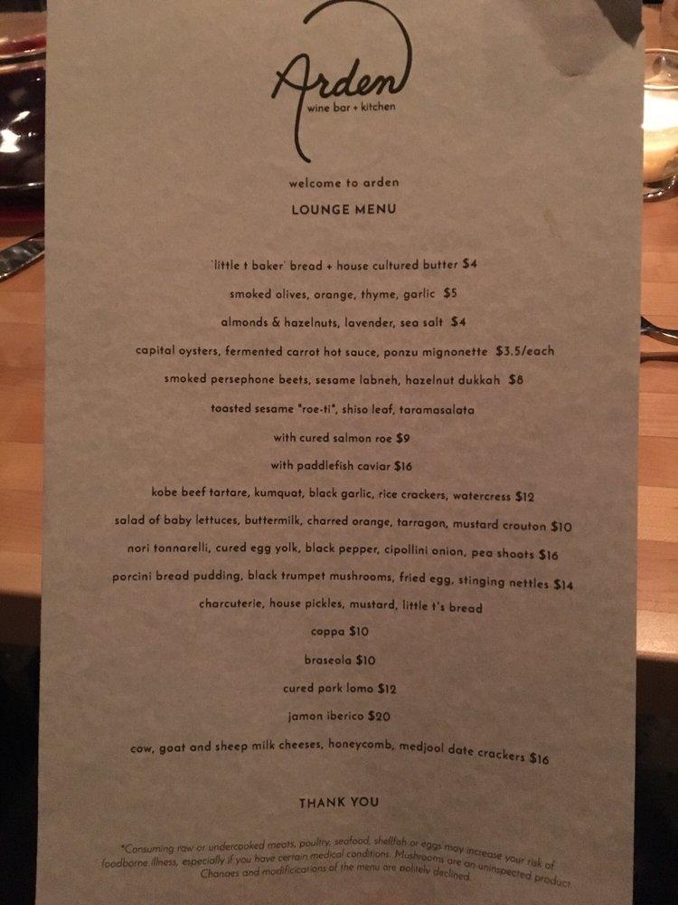 Menu at Arden Restaurant Portland, Portland