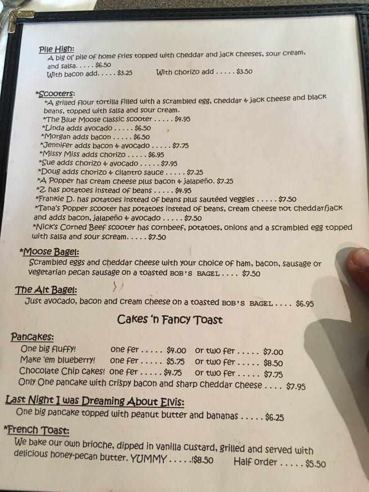 Menu at Blue Moose Cafe, Port Townsend