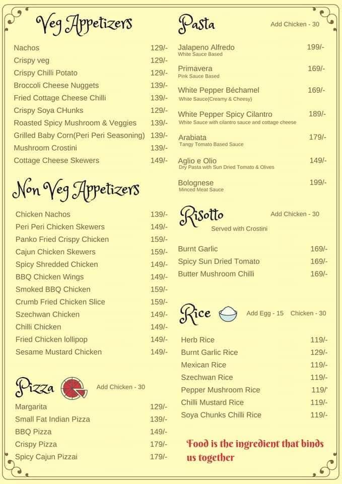 Menu at Cafe Mist, Bengaluru