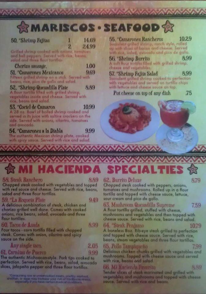 Menu at Mi Hacienda Mexican Restaurant, Decatur