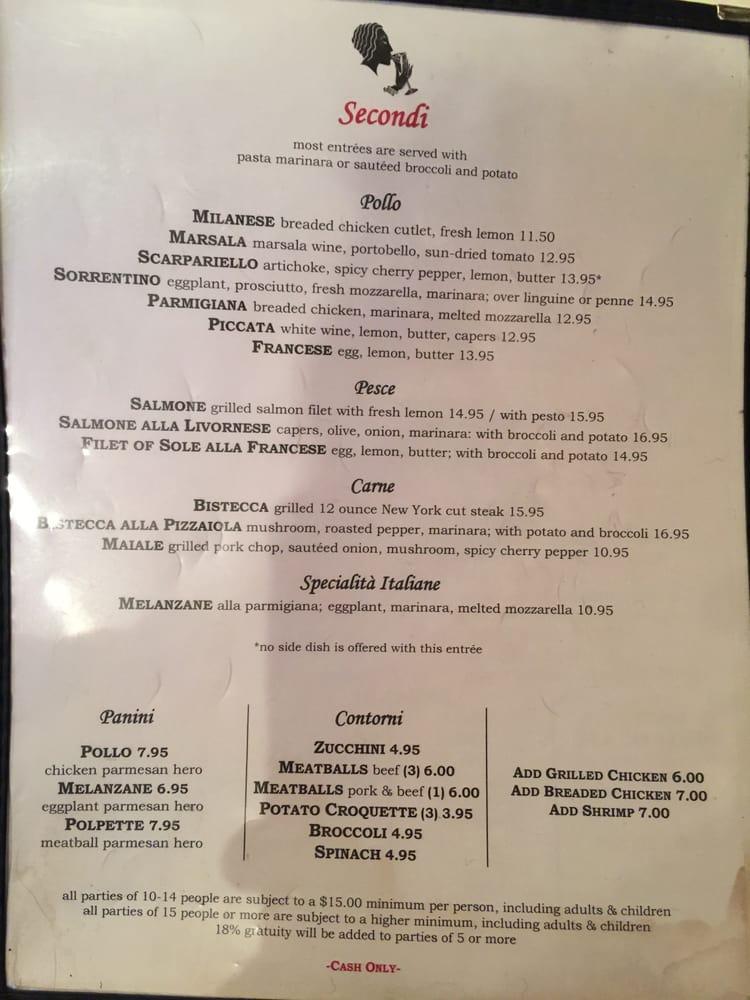 Menu at Patsy's Pizzeria, New York City, 2287 1st Ave.