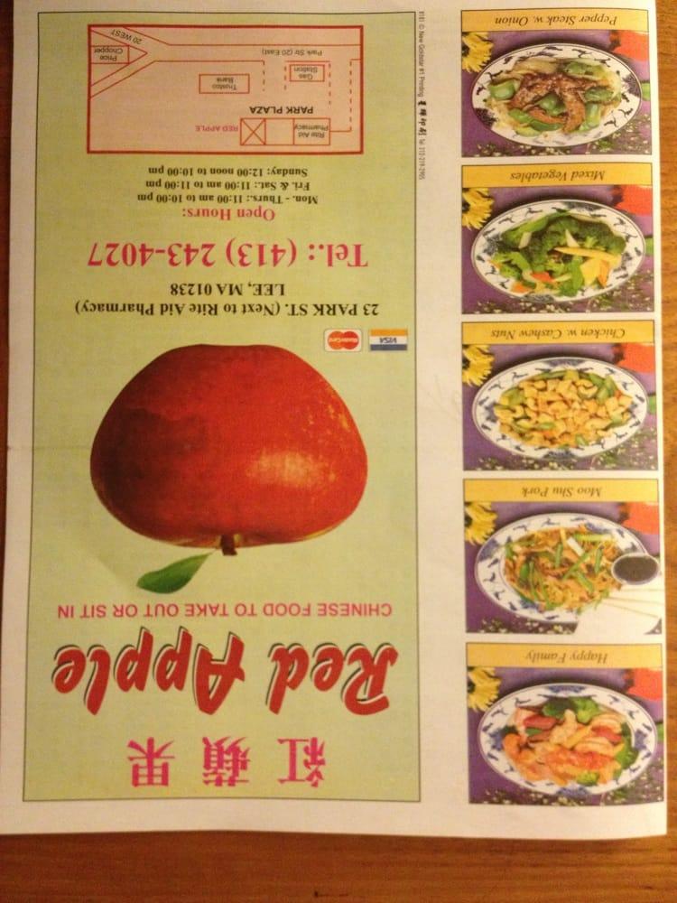 Menu at Red Apple restaurant, Lee