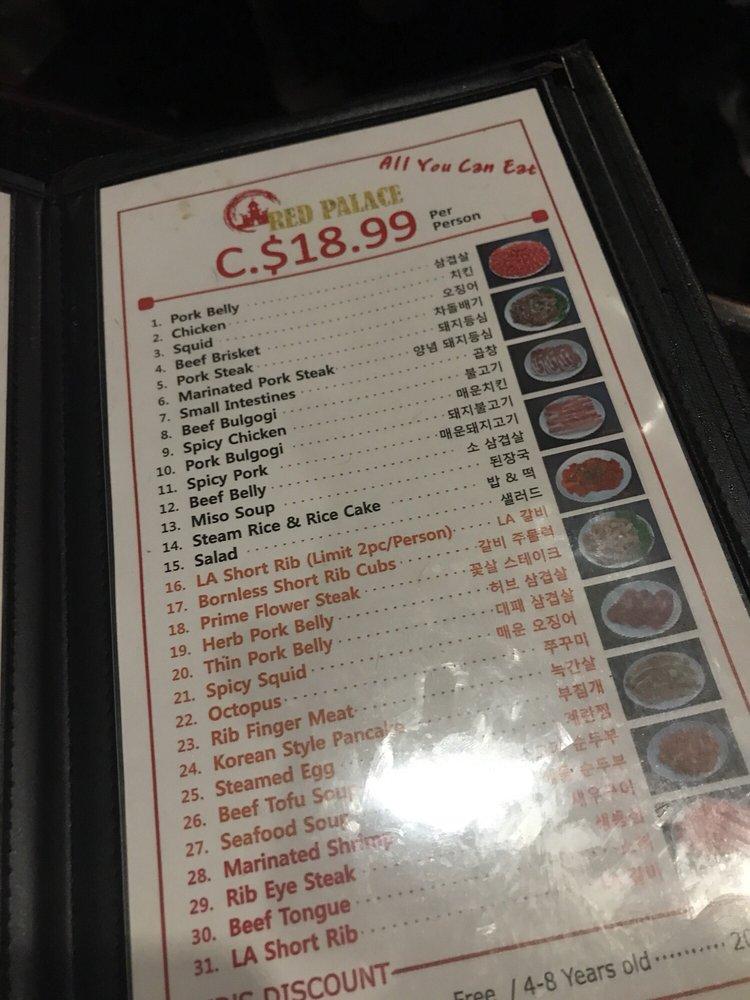 Menu at Red Palace Korean BBQ Restaurant, Cerritos
