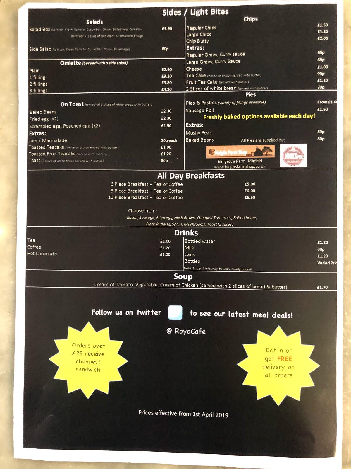 Menu at Royd Cafe, Brighouse