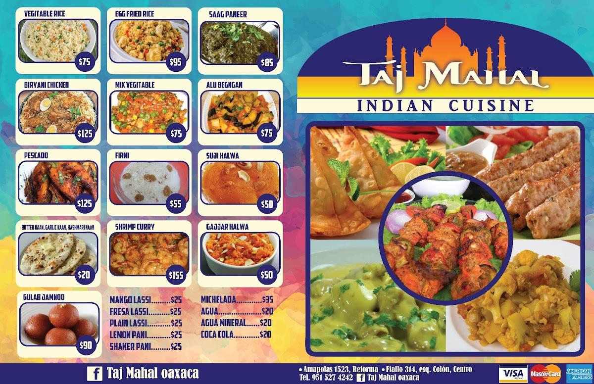 Menu at Taj Mahal Indian Cuisine restaurant, Oaxaca, C. de Manuel ...