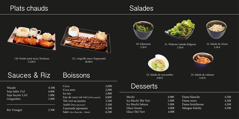 Menu at sushi house, Charleroi, Rue de Dampremy 18