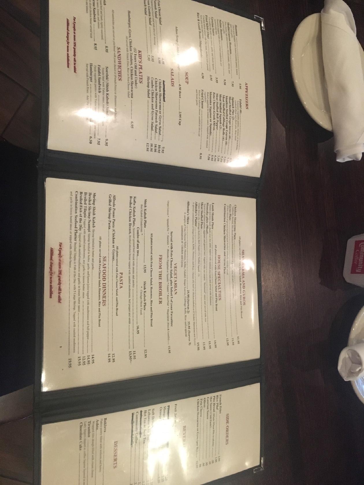 Menu at ALBASHA GREEK & LEBANESE restaurant, Walker