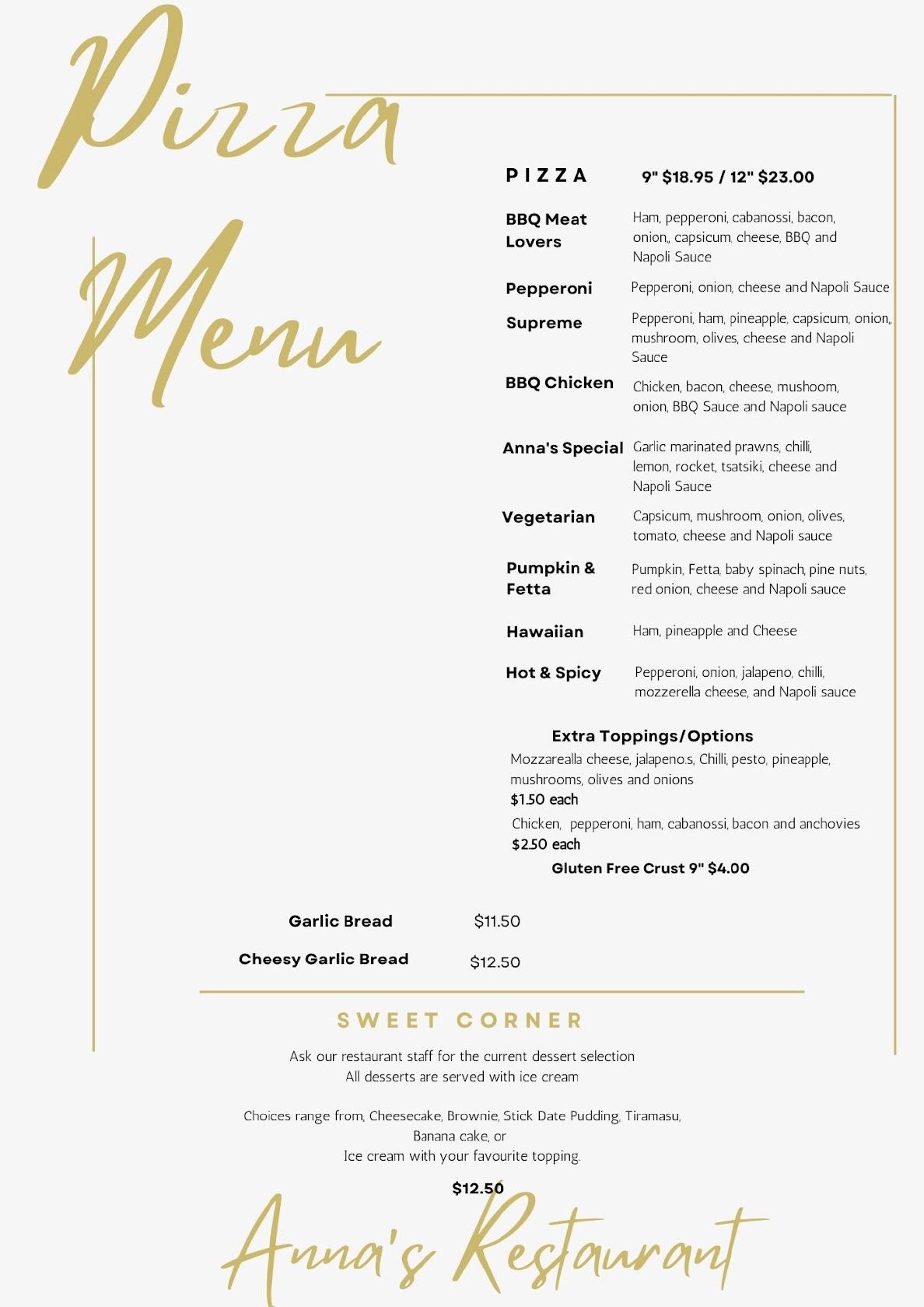 Menu at Anna's Restaurant, Tennant Creek