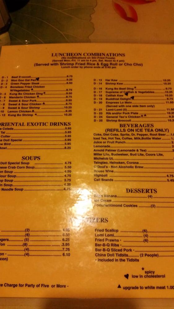Menu at China Doll restaurant, Harvey