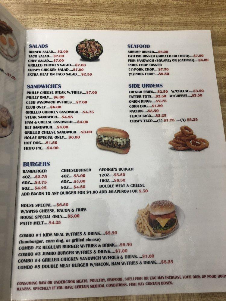 Menu at George's Restaurant, Tahoka
