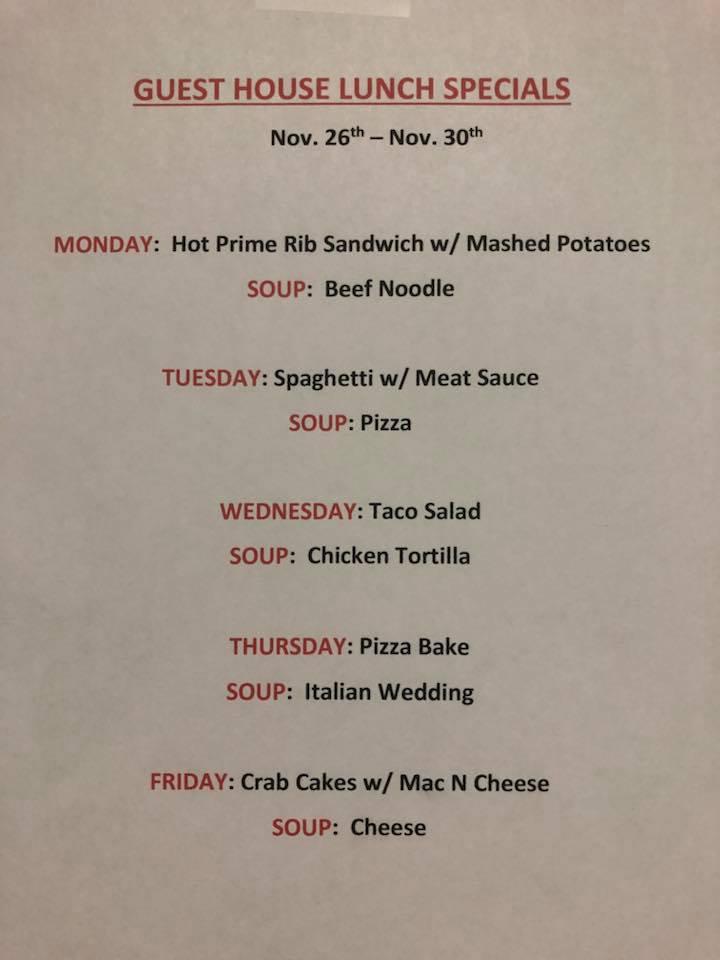 Menu at The Guest House Restaurant, Moundsville