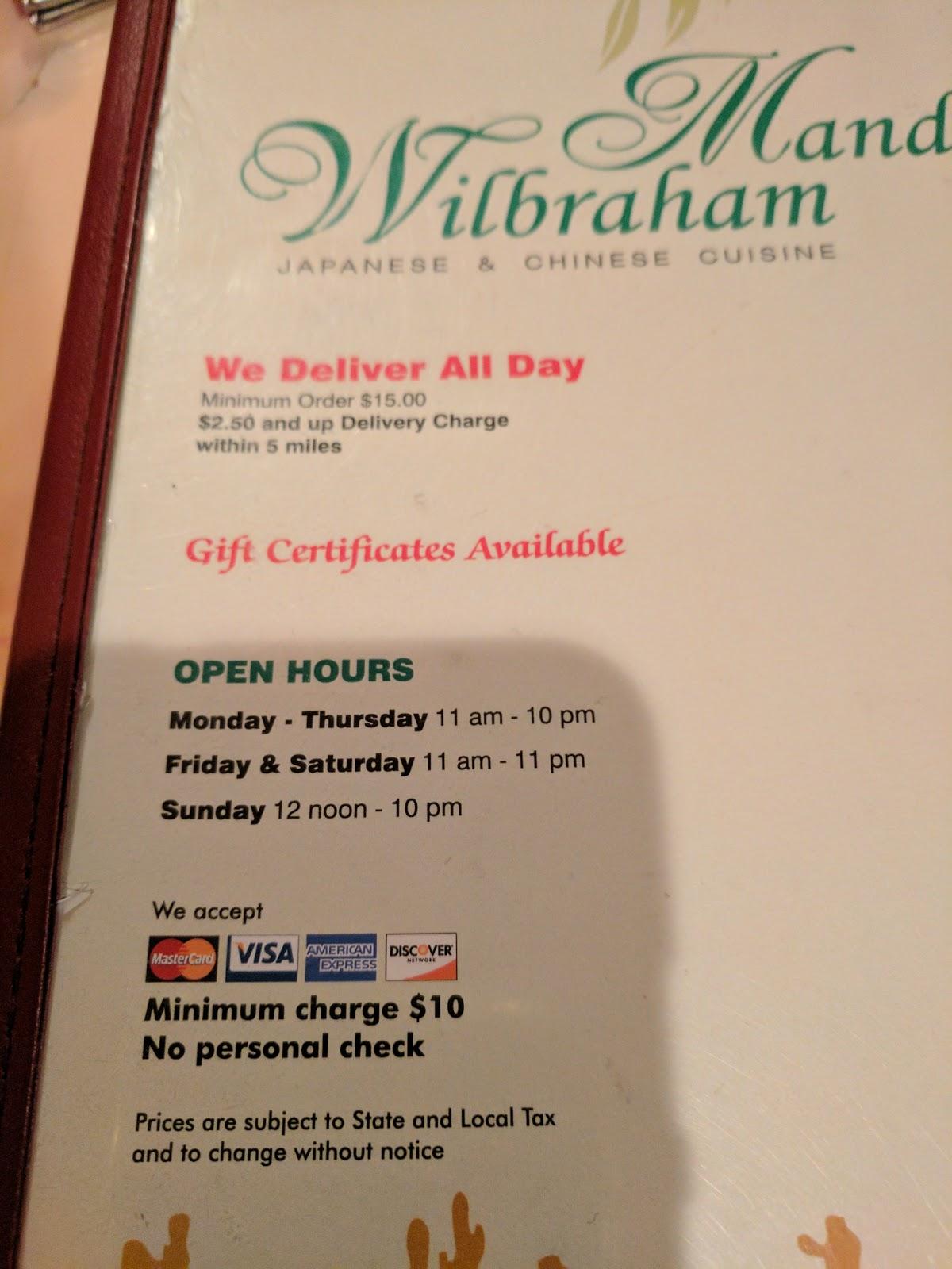 Menu at Mandarin Wilbraham restaurant, Wilbraham