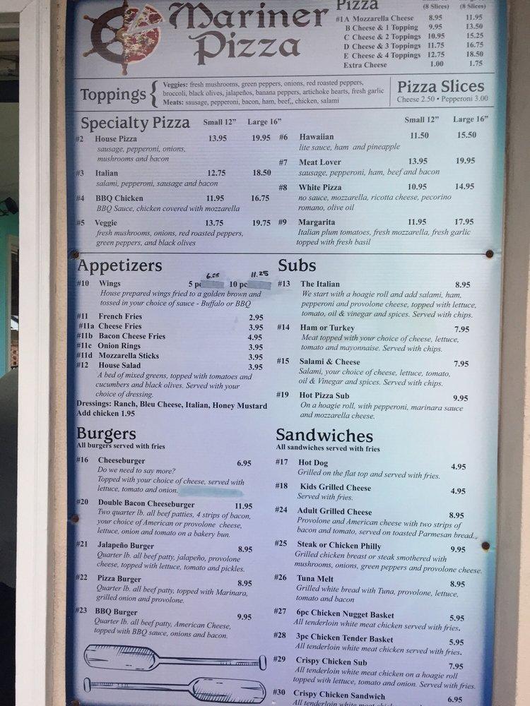 Menu at Mariner Pizza pizzeria, Myrtle Beach
