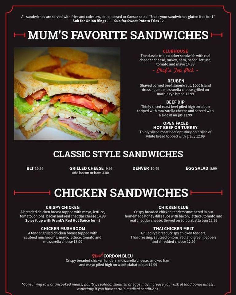 Menu at Mum's Family Restaurant, Brandon