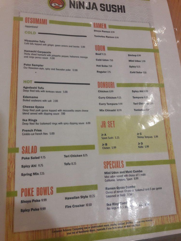 Carta del restaurante Ninja Sushi, Waipio Acres, 95-1249 Meheula Pkwy