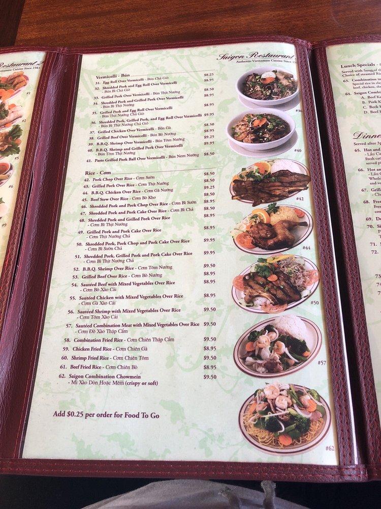 Carta de Saigon 2 Restaurant, San Leandro