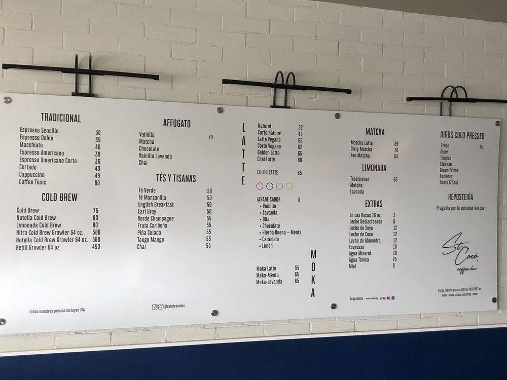 Menu at Saint Cocó Coffee Bar Hipódromo, Tijuana