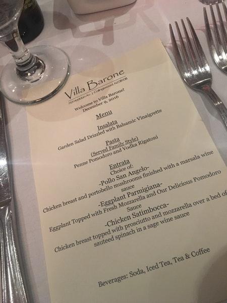 Menu at Villa Barone, Collingswood