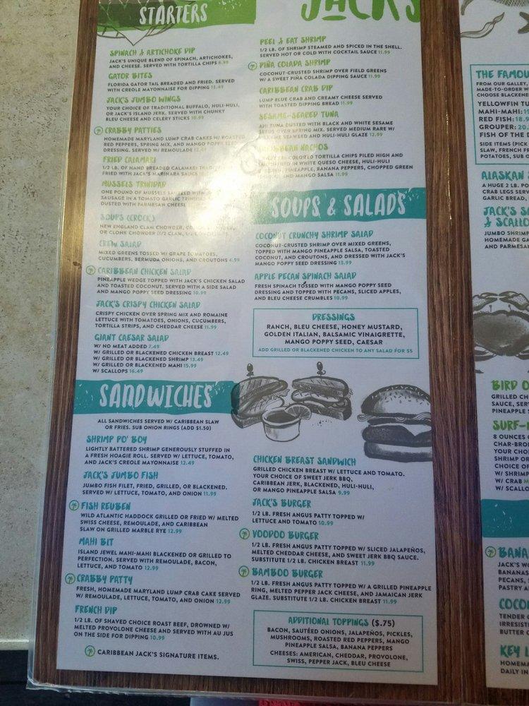 Menu at Caribbean Jack's pub & bar, Daytona Beach