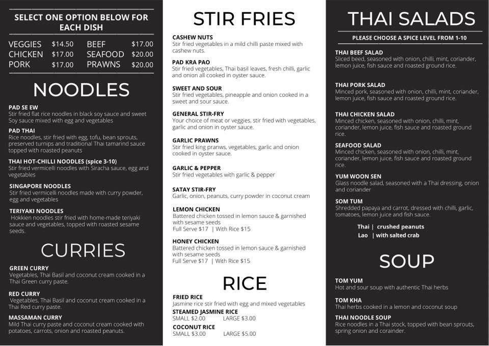 Menu at Ithai take away restaurant, Robinvale