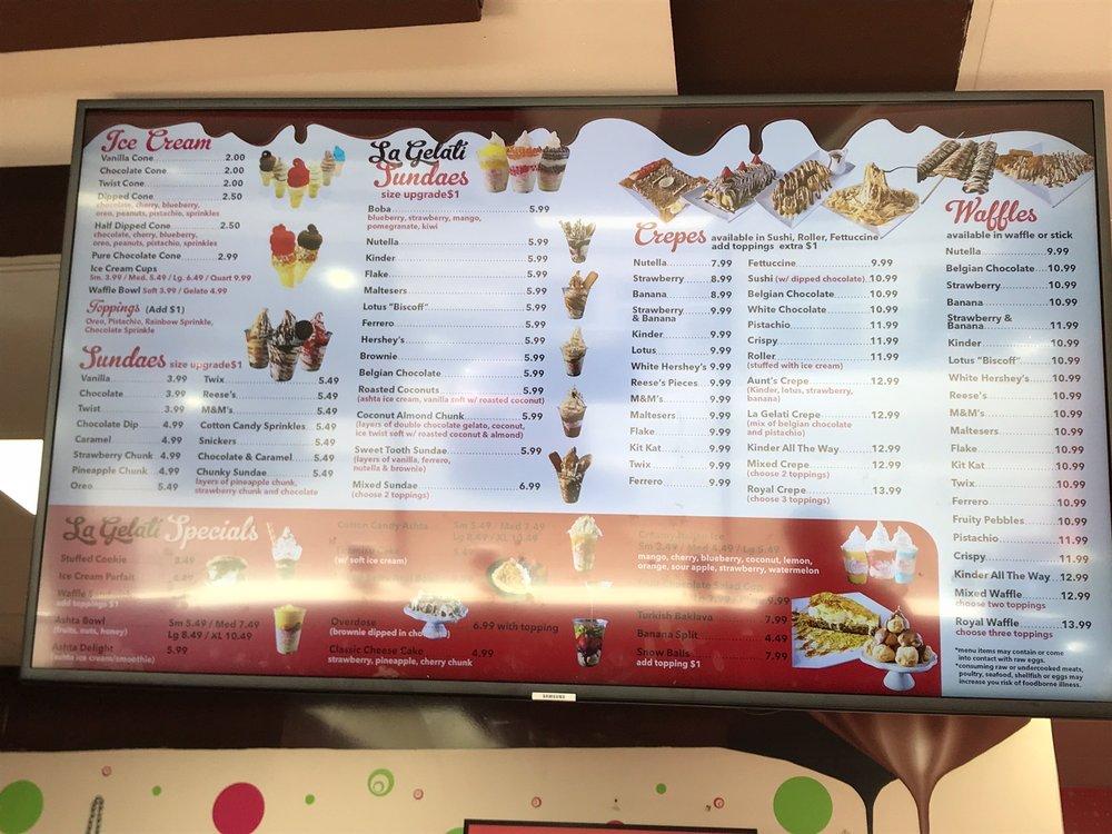 Menu at La Gelati desserts, Dearborn Heights
