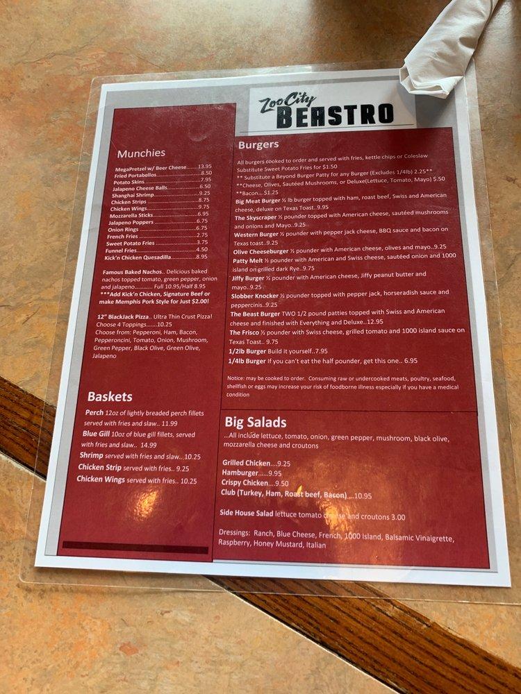 Menu at ZooCity Beastro pub & bar, Portage