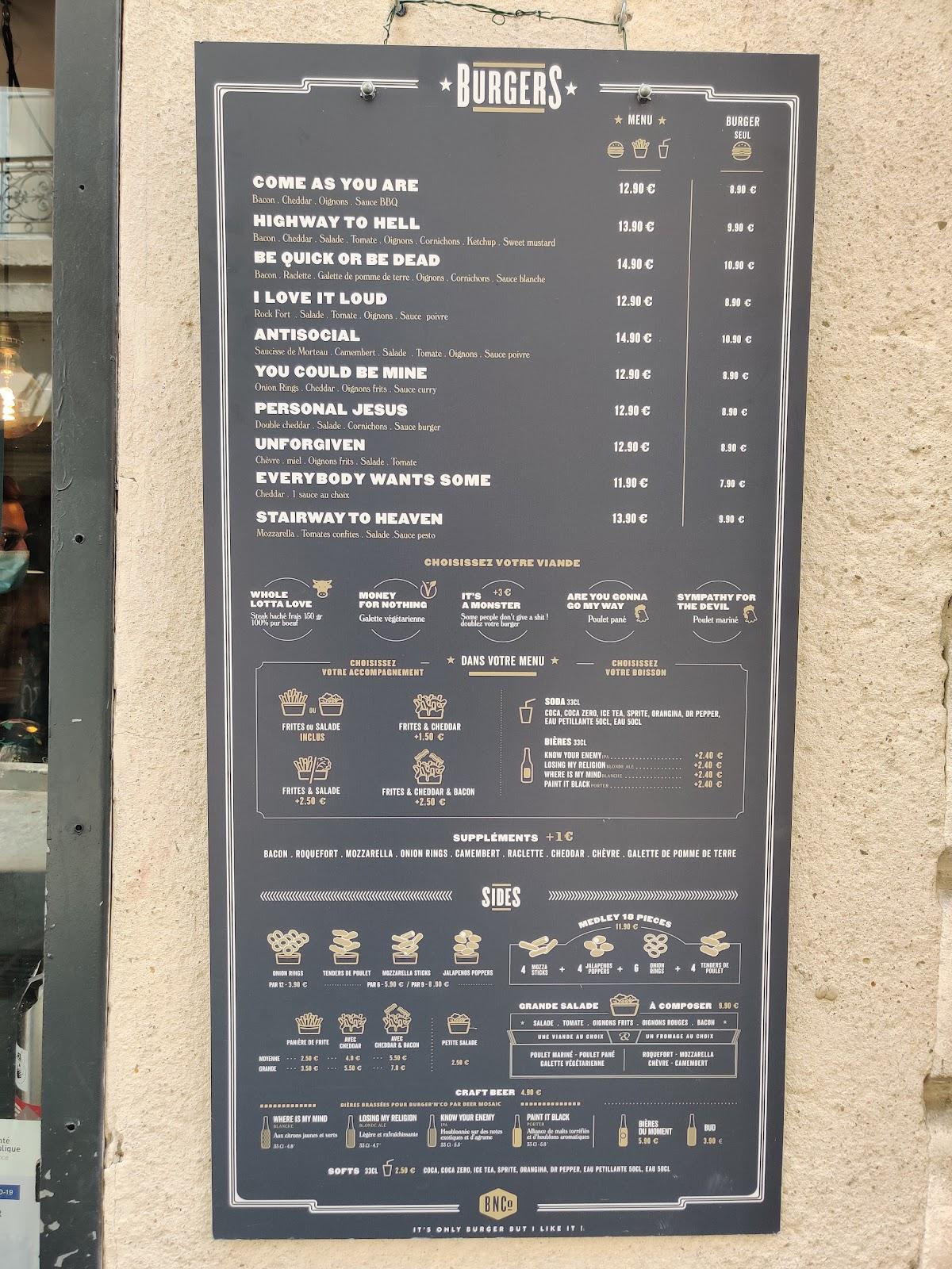Menu at Burger'N'Co (Nîmes) restaurant, Nimes