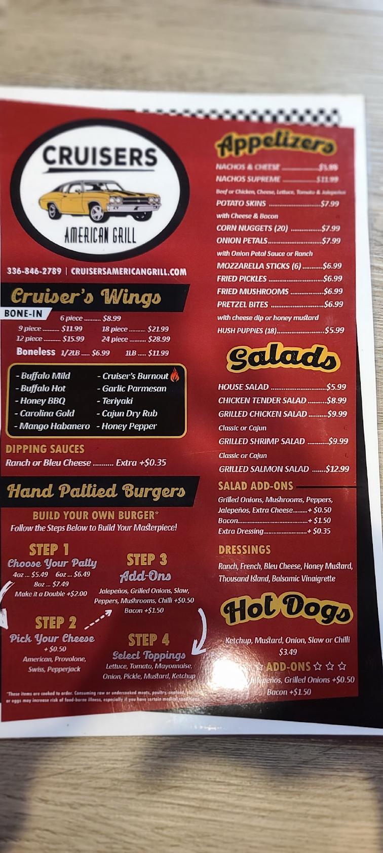 Menu at Cruisers American Grill restaurant, Jefferson