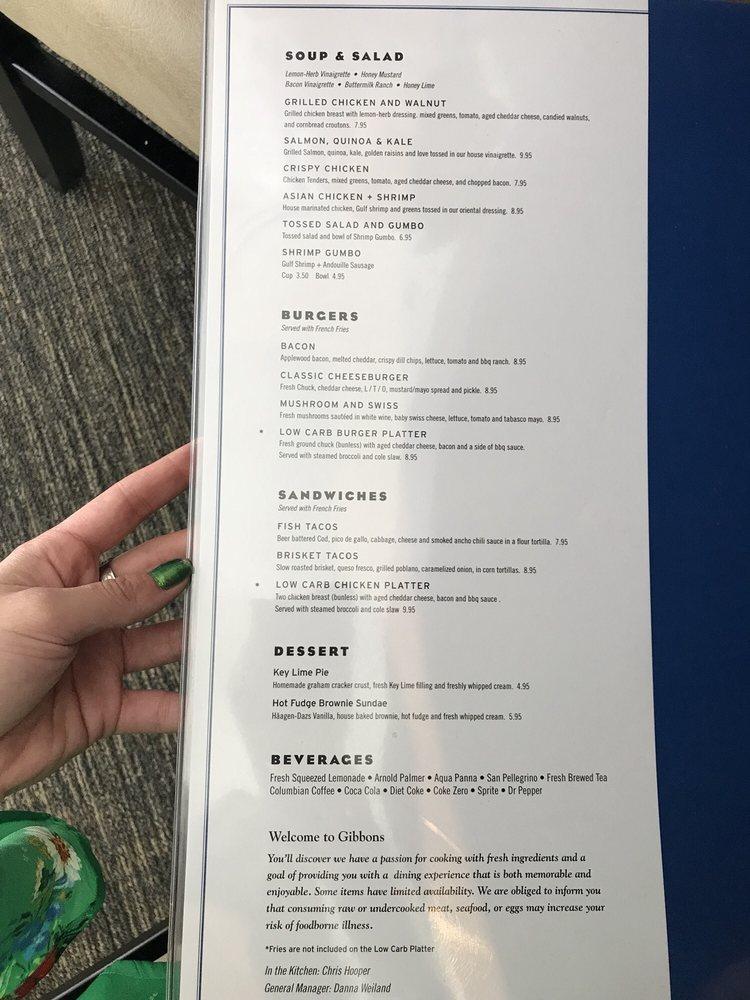 Menu at Gibbons Fine Grill restaurant, Shreveport