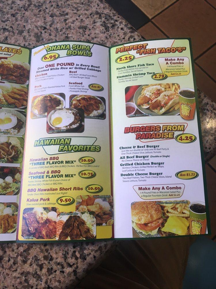 Menu at Ohana Hawaiian BBQ, Oceanside, 459 College Blvd #2