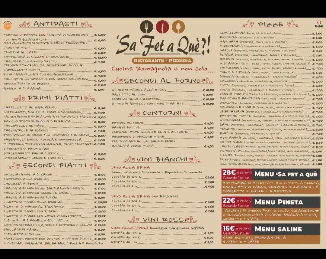 Speisekarte von Sa Fet 'A Que ?! restaurant, Lido di Classe
