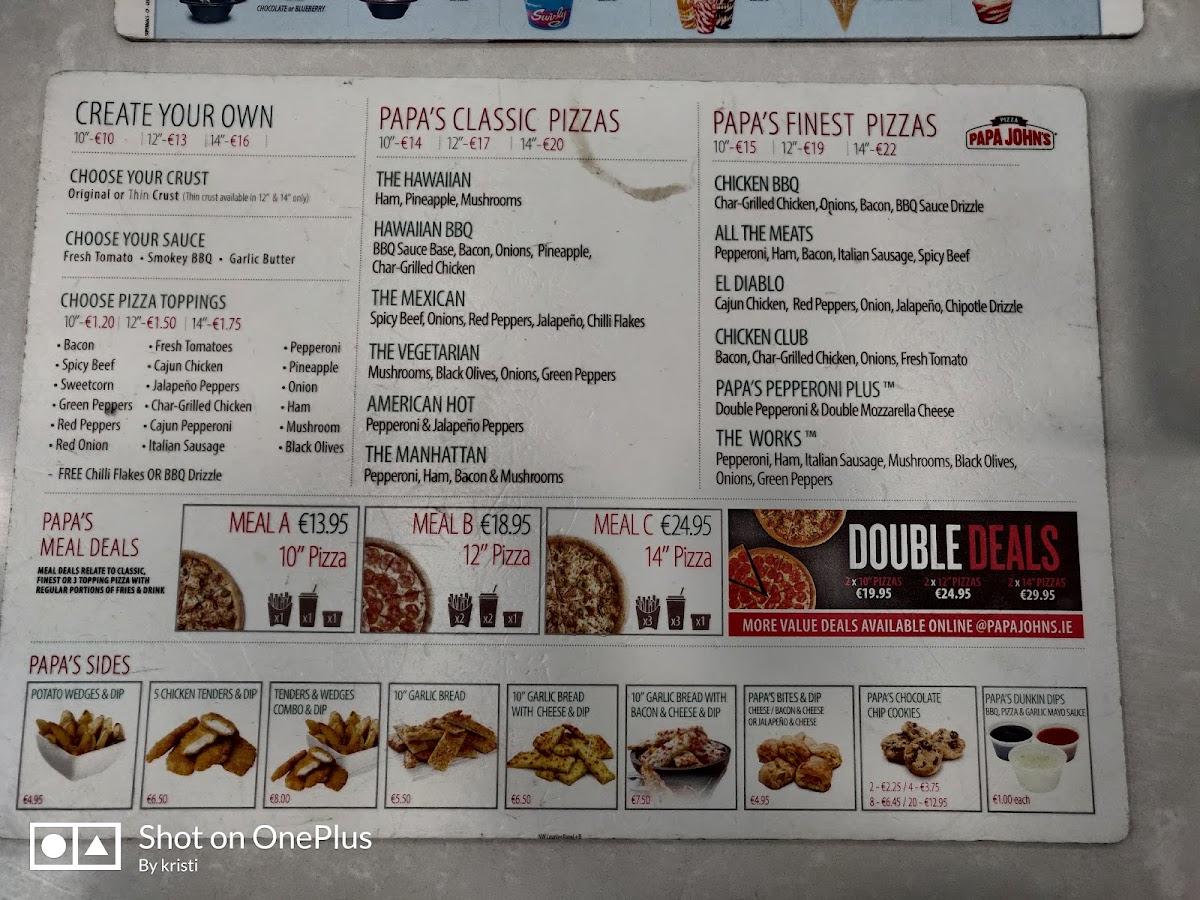 Menu at Supermac’s & Papa John's restaurant, Cork, Lower Glanmire Rd