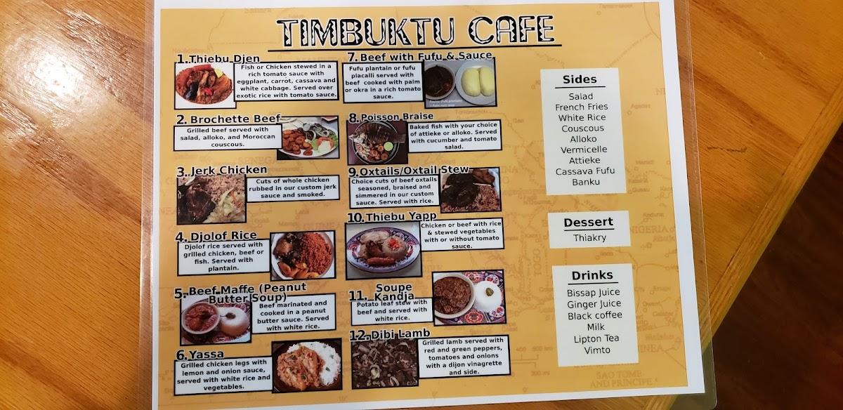Menu at Timbuktu cafe, Augusta