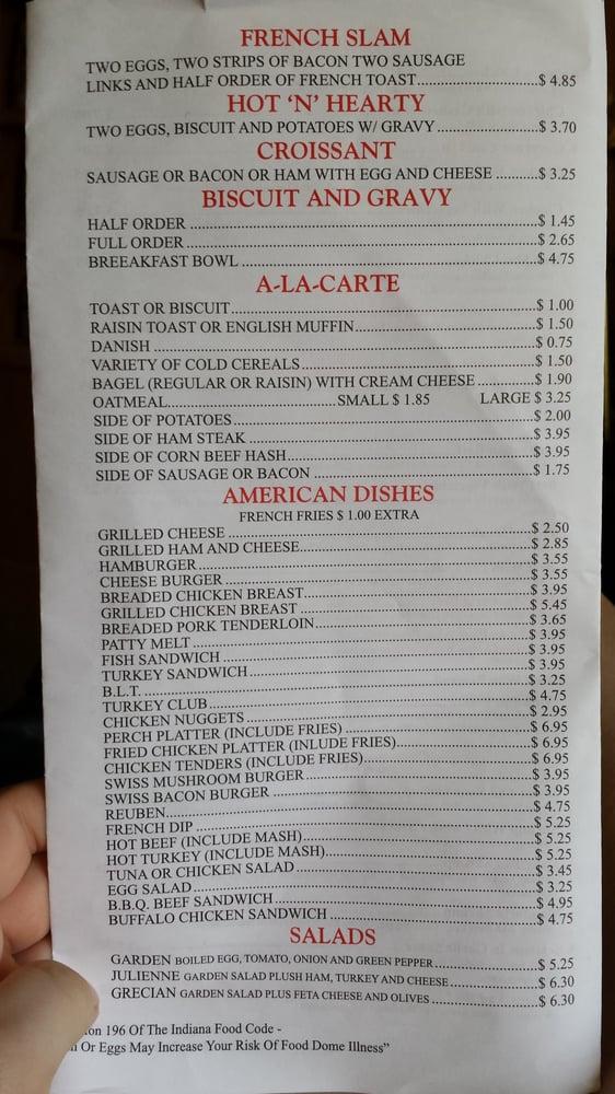 Menu at Valley restaurant, Granger