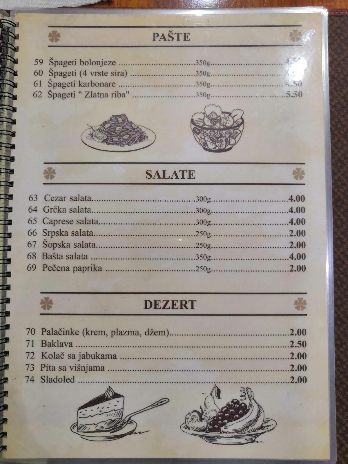 Speisekarte von Zlatna riba restaurant, Bar